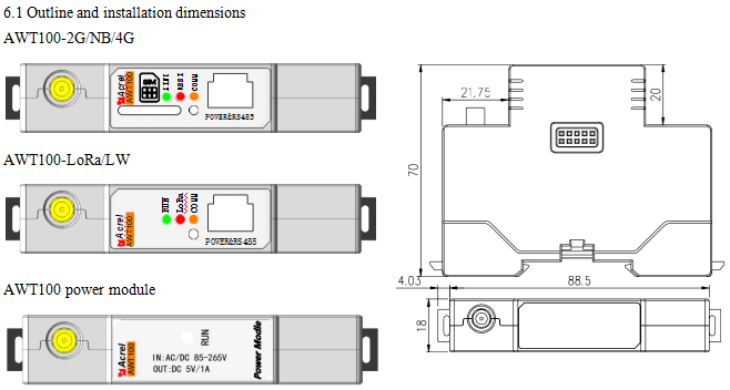 Acrel AWT100 Smart IOT Gateway Data Conversion Module 2G/4G/NB/LoRa ...