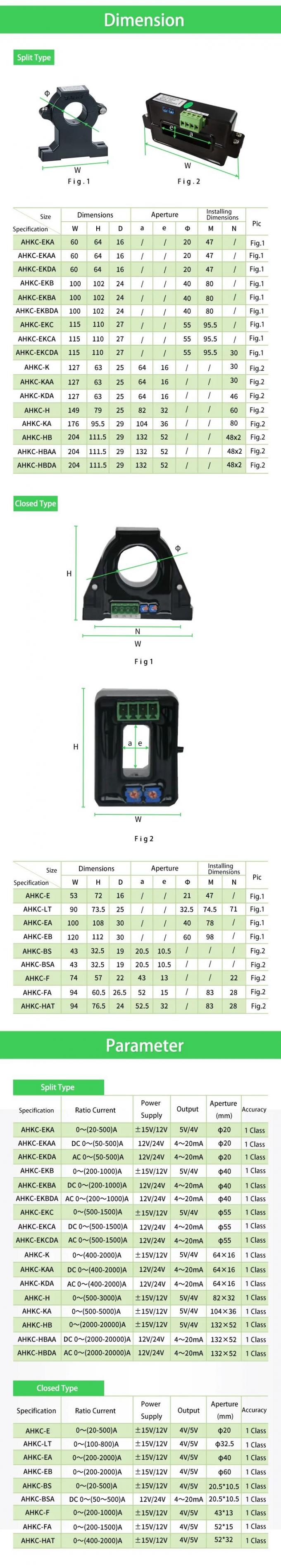 Acrel AHKC-EKAA Hall Effect Sensor DC0-500A Current Input DC4-20mA ...